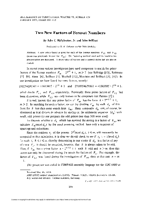 (PDF) Two new factors of Fermat numbers