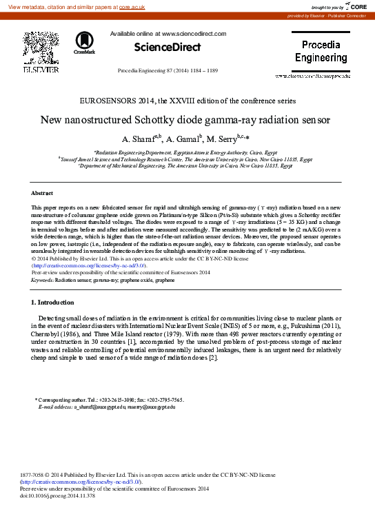 (PDF) New Nanostructured Schottky Diode Gamma-ray Radiation Sensor