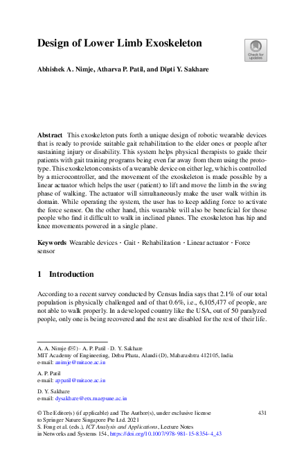 Pdf Design Of Lower Limb Exoskeleton