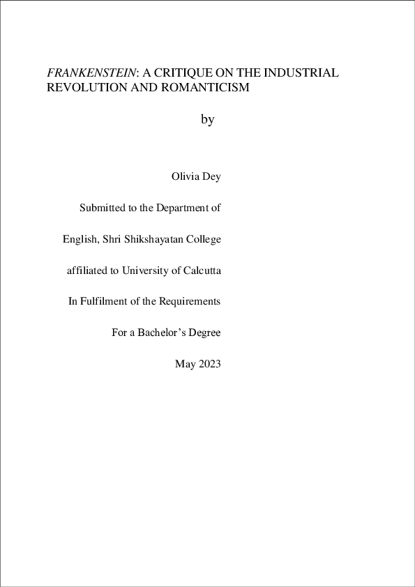 (PDF) FRANKENSTEIN: A CRITIQUE ON THE INDUSTRIAL REVOLUTION AND ROMANTICISM