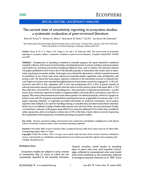 (PDF) The current state of uncertainty reporting in ecosystem studies ...