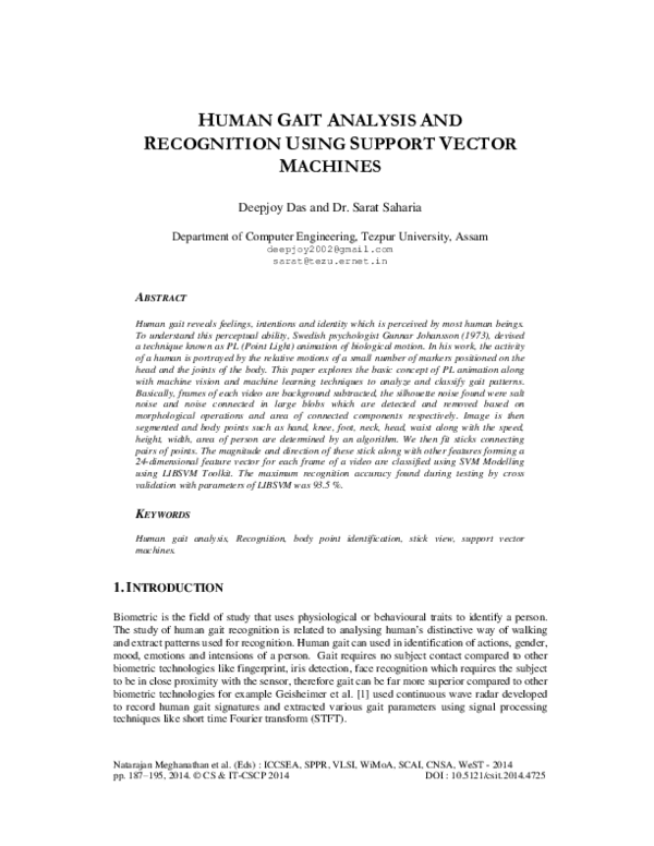 (PDF) Human Gait Analysis and Recognition Using Support Vector Machines