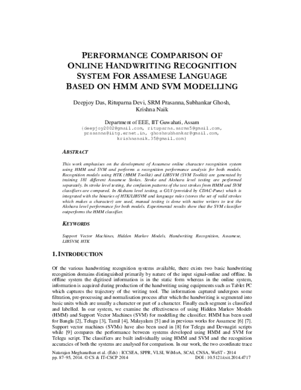 (PDF) Performance Comparison of Online Handwriting Recognition System for Assamese Language ...