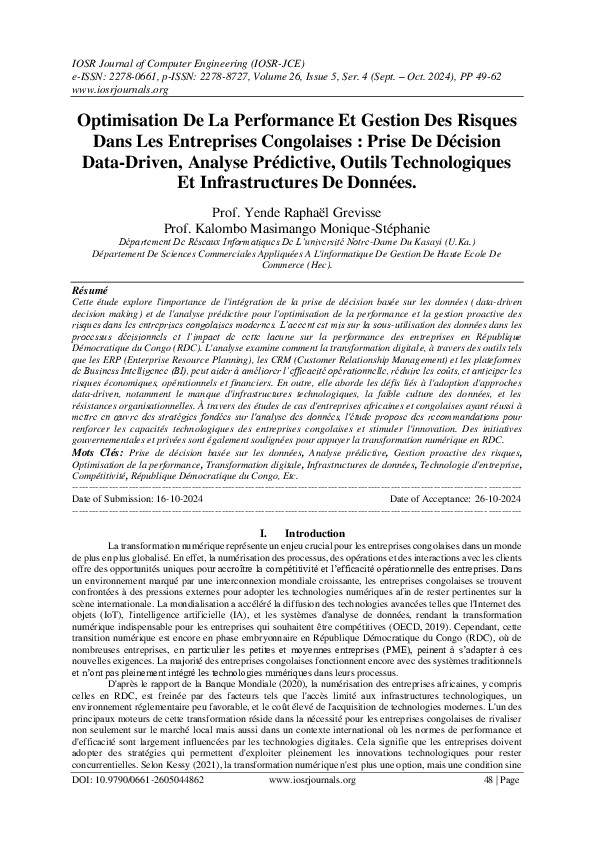 (PDF) Optimisation de la performance et Gestion des risques dans les entreprises congolaises ...