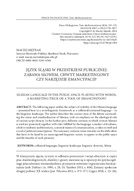 (PDF) Język śląski w przestrzeni publicznej: zabawa słowem, chwyt ...