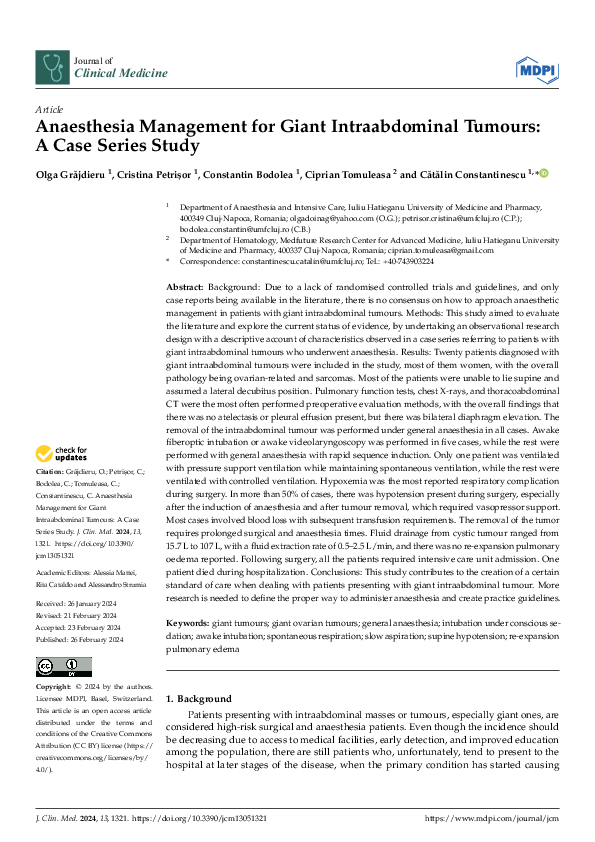 (PDF) Anaesthesia Management for Giant Intraabdominal Tumours: A Case ...