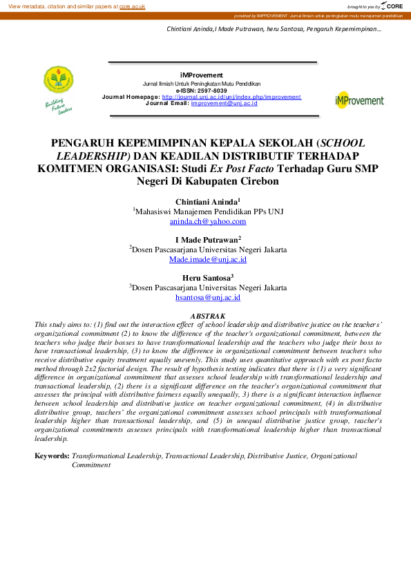 (PDF) Pengaruh Kepemimpinan Kepala Sekolah (School Leadership) Dan ...