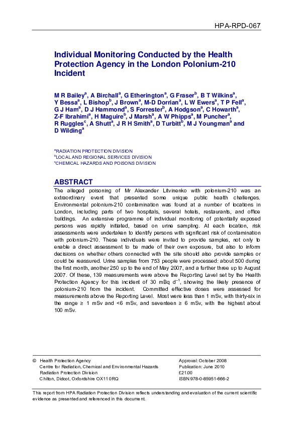 (PDF) Individual Monitoring Conducted by the Health Protection Agency ...