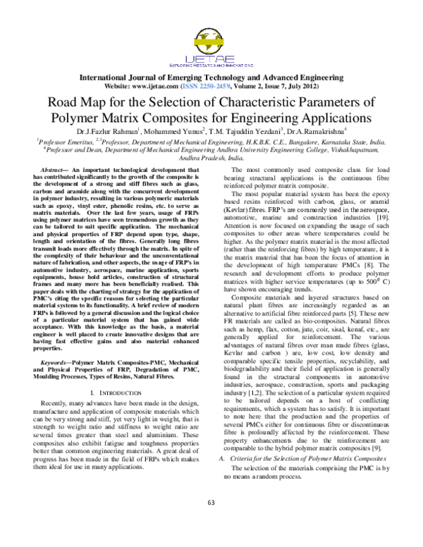 (PDF) Road Map for the Selection of Characteristic Parameters of ...