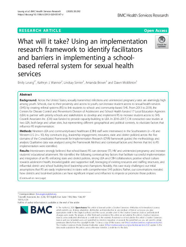 (PDF) What will it take? Using an implementation research framework to identify facilitators and ...