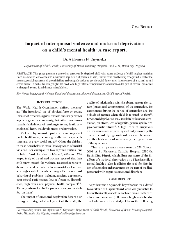 (PDF) Interspousal Violence and Maternal Deprivation on a Child's ...