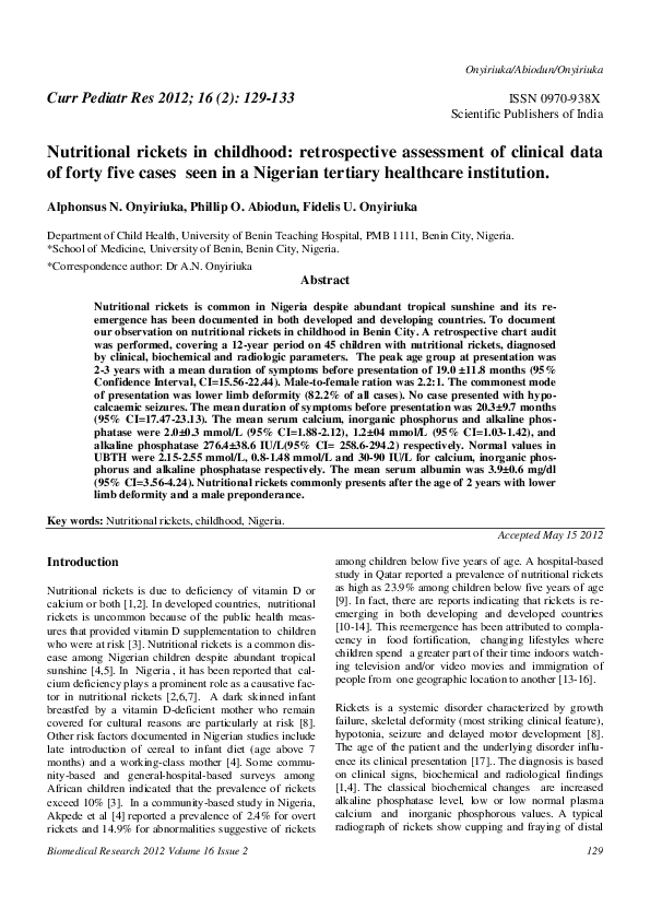 (PDF) Nutritional rickets in childhood: retrospective assessment of ...