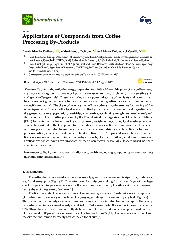 (PDF) Applications of Compounds from Coffee Processing By-Products