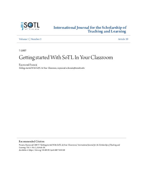 (PDF) Getting started With SoTL In Your Classroom