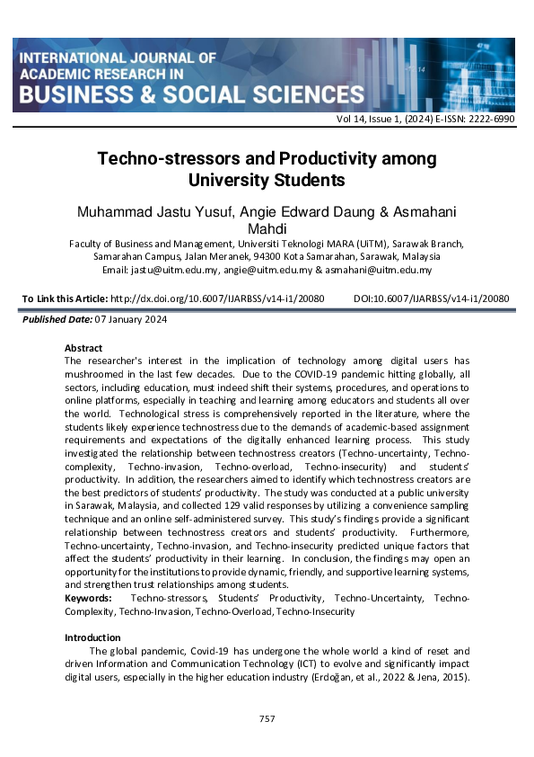(PDF) Techno-stressors and Productivity among University Students