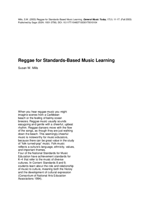 (PDF) Reggae for Standards-Based Music Learning