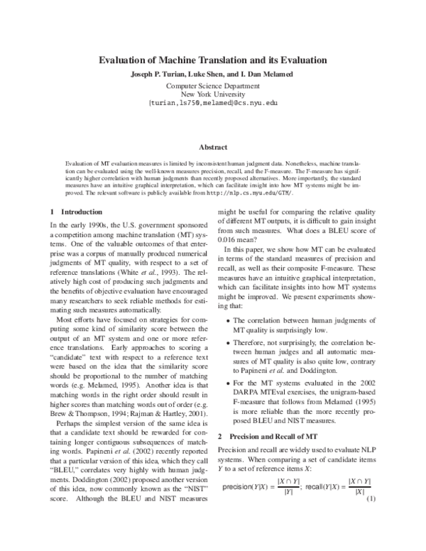 (PDF) Evaluation of Machine Translation and its Evaluation