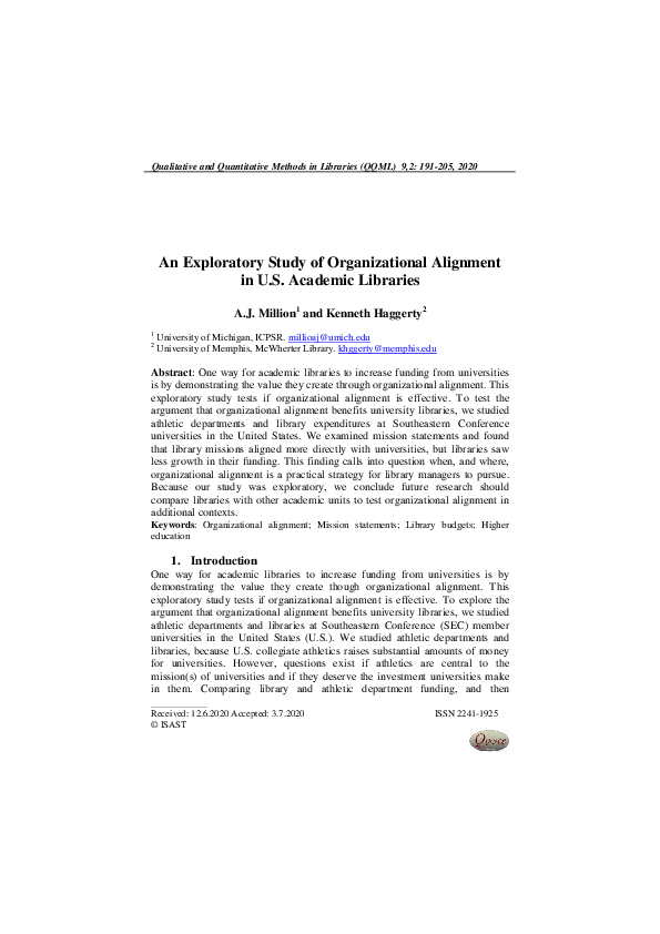 (PDF) An Exploratory Study of Organizational Alignment in U.S. Academic ...