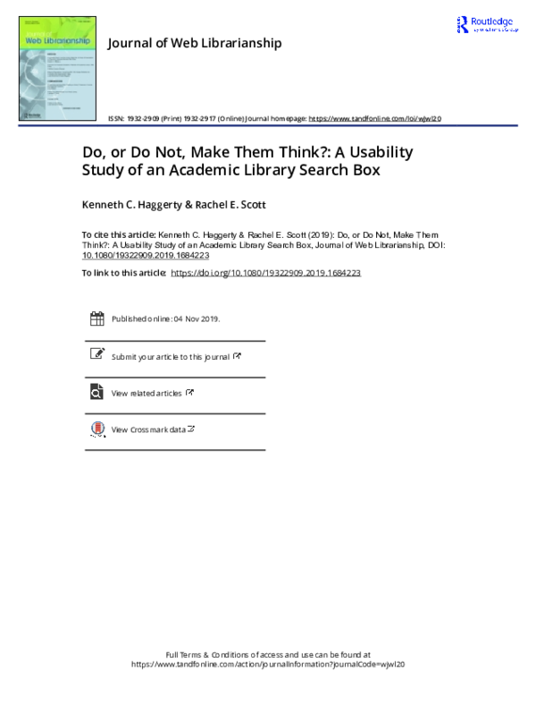 (PDF) Do, or Do Not, Make Them Think?: A Usability Study of an Academic Library Search Box