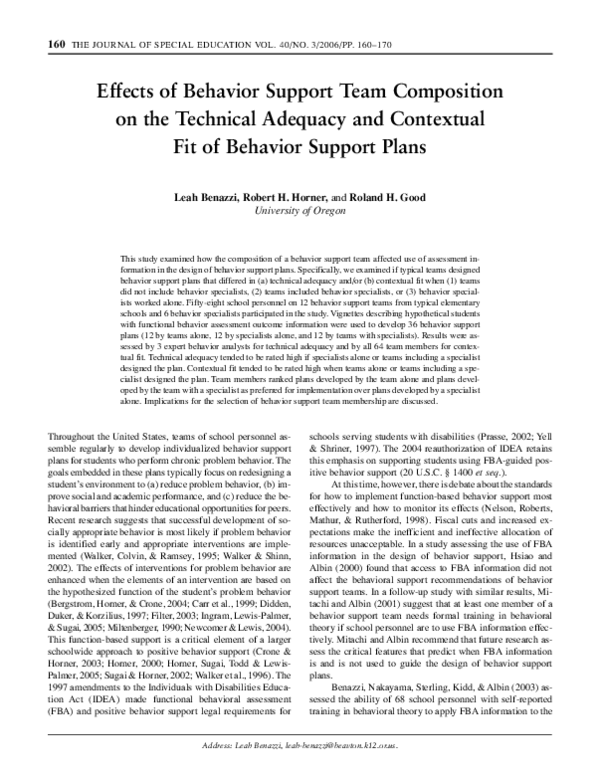 (PDF) Effects of Behavior Support Team Composition on the Technical ...
