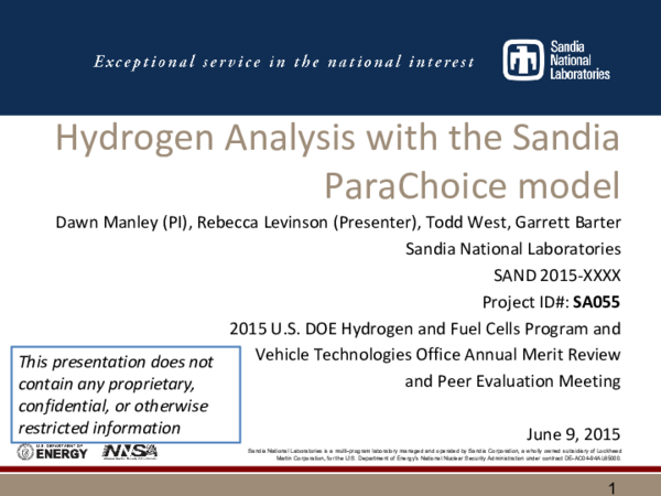 (PDF) Hydrogen Analysis with the Sandia ParaChoice Model