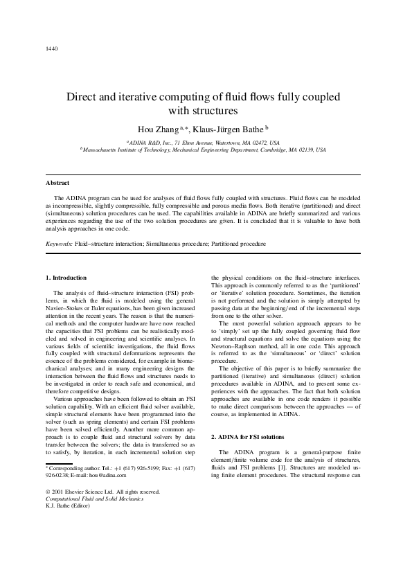 (PDF) Direct and iterative computing of fluid flows fully coupled with structures