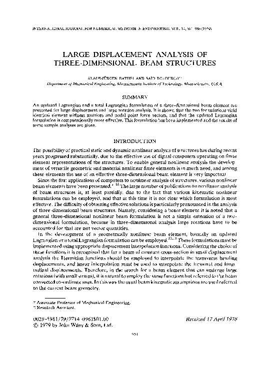 (PDF) Large displacement analysis of three-dimensional beam structures