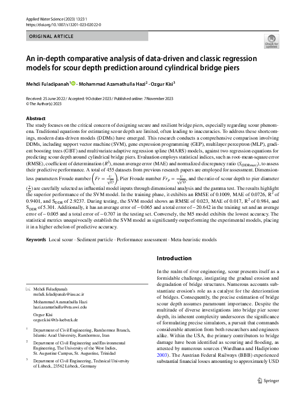 (PDF) An in-depth comparative analysis of data-driven and classic regression models for scour ...