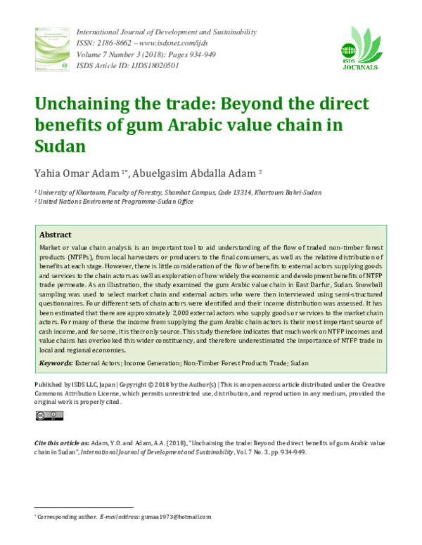 (PDF) Unchaining the trade: Beyond the direct benefits of gum Arabic ...