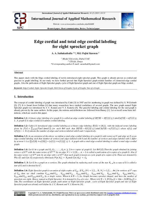 (PDF) Edge cordial and total edge cordial labeling for eight sprocket graph