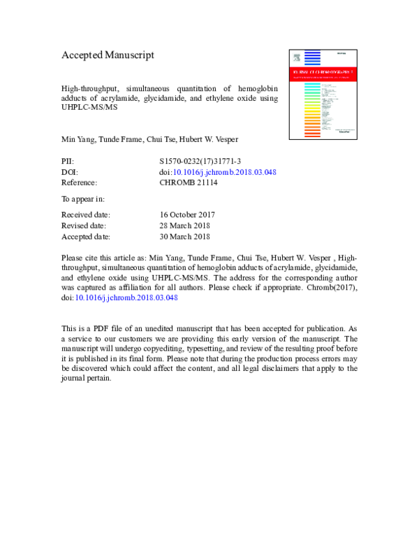 (PDF) High-throughput, simultaneous quantitation of hemoglobin adducts of acrylamide ...