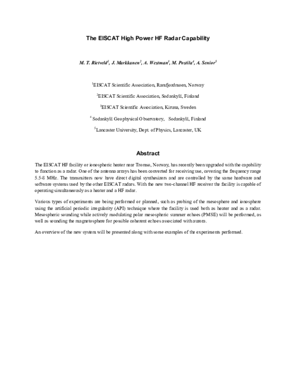 (PDF) The EISCAT High Power HF Radar Capability