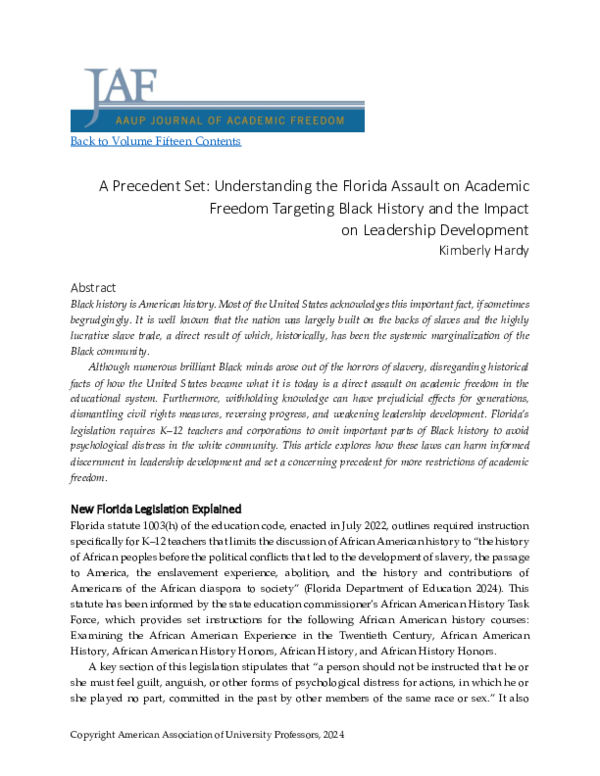 (PDF) A Precedent Set: Understanding the Florida Assault on Academic ...