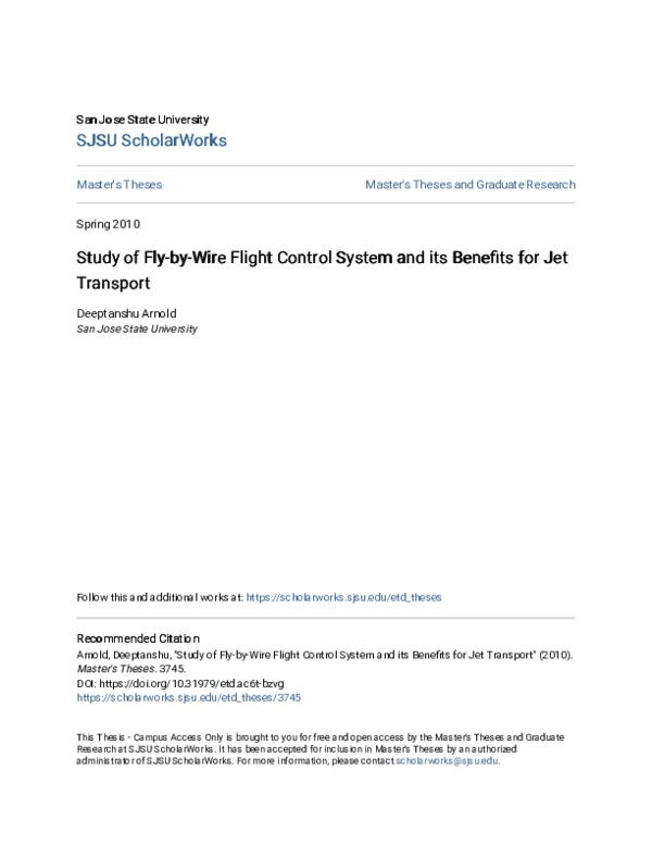 (PDF) Study of Fly-by-Wire Flight Control System and its Benefits for Jet Transport
