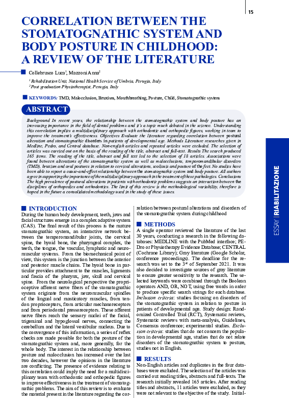 (PDF) Correlation between the stomatognathic system and body posture in childhood: a review of ...