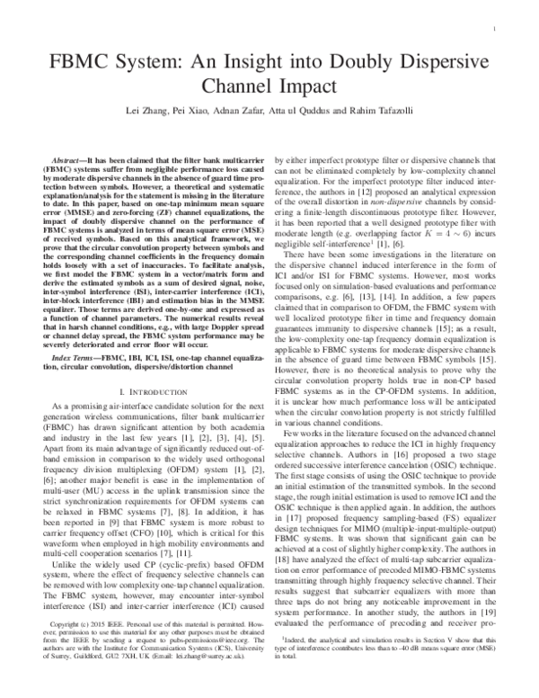 (PDF) FBMC System: An Insight into Doubly Dispersive Channel Impact
