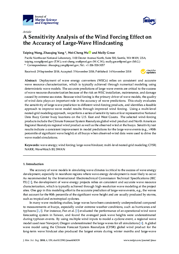 Pdf A Sensitivity Analysis Of The Wind Forcing Effect On The Accuracy Of Large Wave Hindcasting