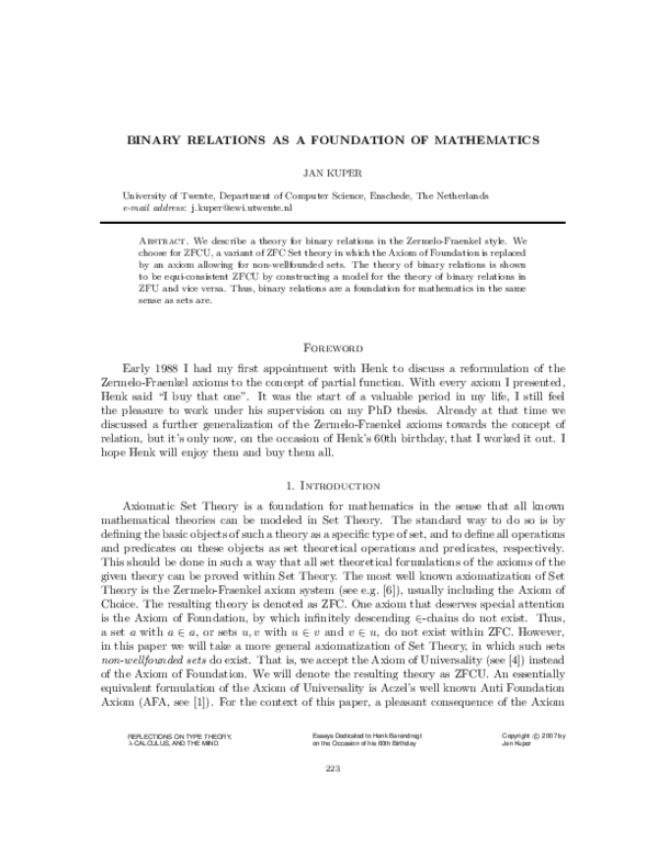 (PDF) Binary Relations as a Foundation of Mathematics