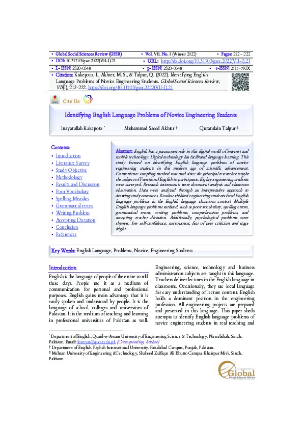 (PDF) Identifying English Language Problems of Novice Engineering Students