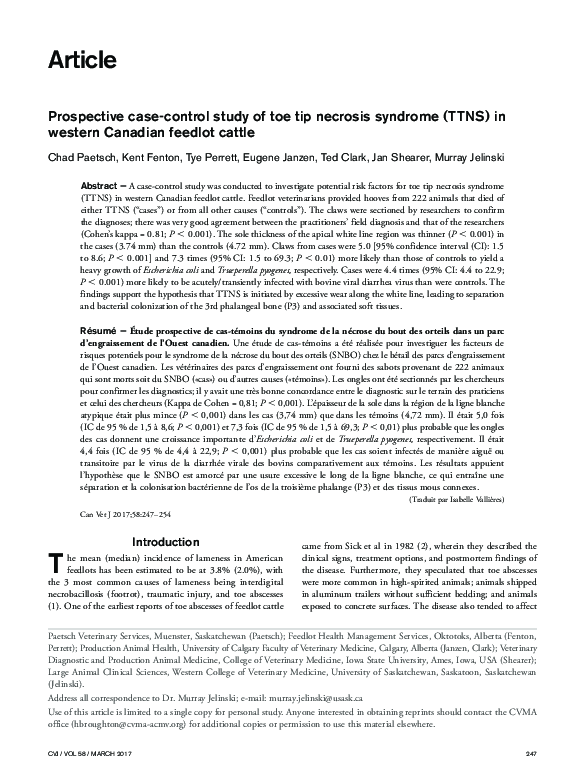 (PDF) Prospective case-control study of toe tip necrosis syndrome (TTNS ...