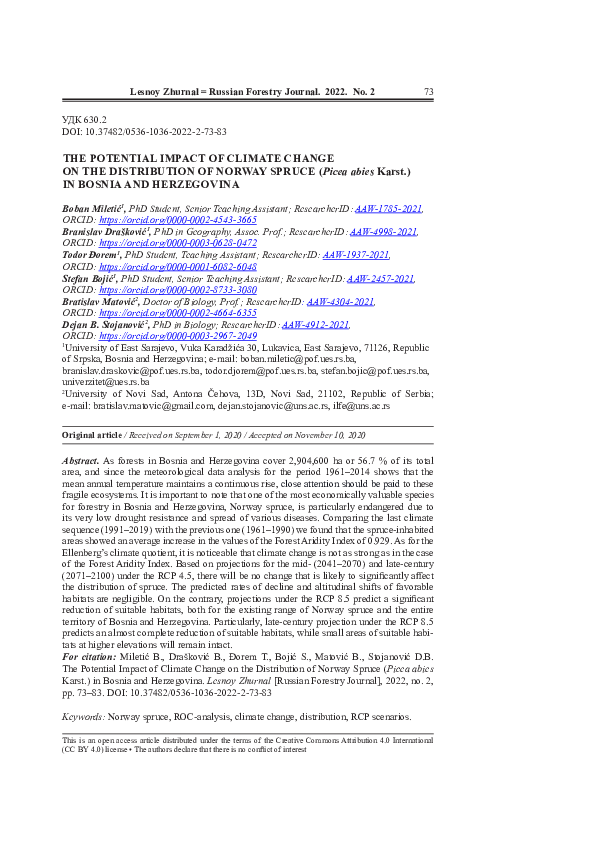 (PDF) The Potential Impact of Climate Change on the Distribution of Norway Spruce (Picea abies ...