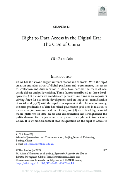 (PDF) Right to Data Access in the Digital Era: The Case of China