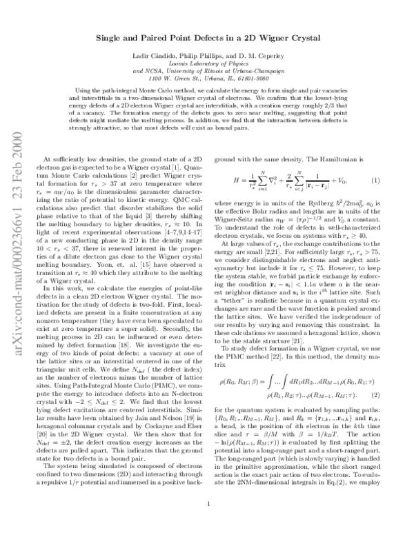 (PDF) Single and Paired Point Defects in a 2D Wigner Crystal | LADIR CANDIDO DA SILVA - Academia.edu