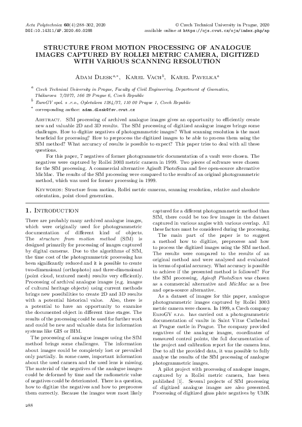 (PDF) Structure from Motion Processing of Analogue Images Captured by Rollei Metric Camera ...