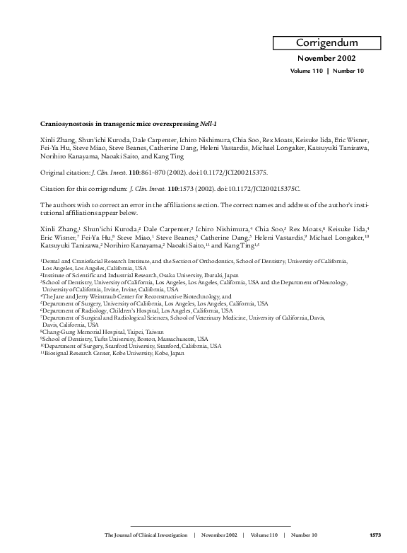 (PDF) Craniosynostosis in transgenic mice overexpressing Nell-1 | Rex ...