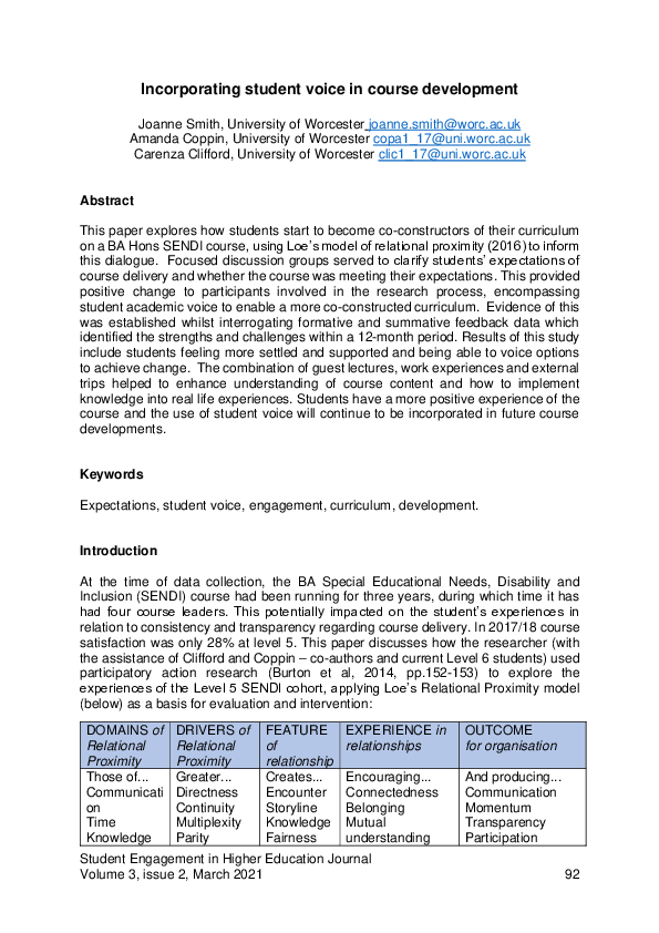 (PDF) Incorporating student voice in course development