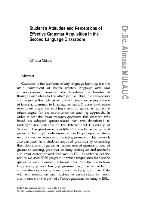 (PDF) Student’s Attitudes and Perceptions of Effective Grammar Acquisition in the Second ...