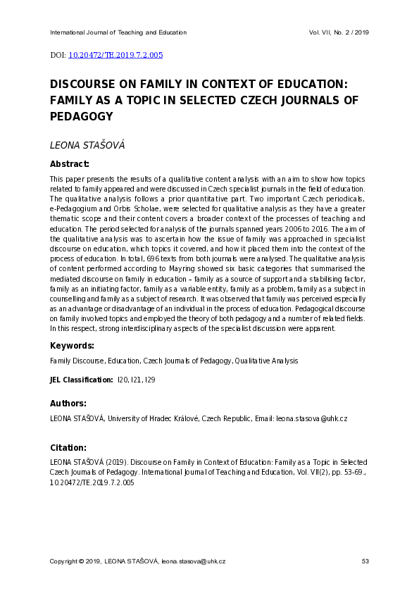 (PDF) Discourse on Family in Context of Education: Family as a Topic in ...
