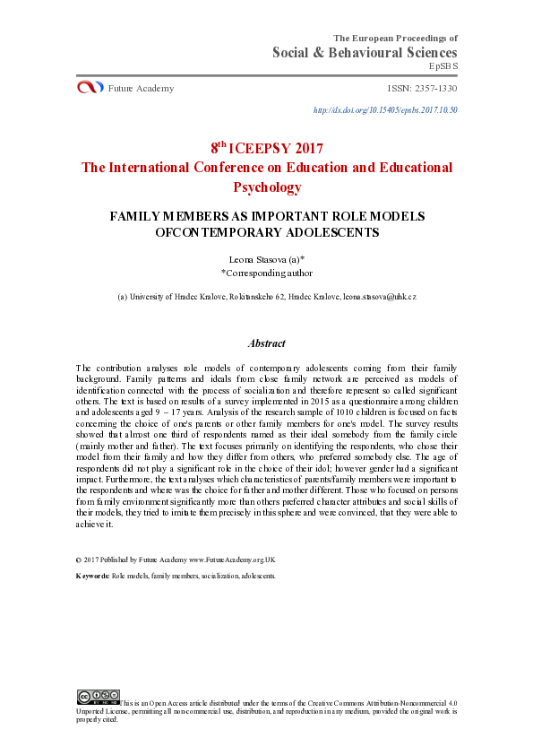(PDF) Family Members As Important Role Models Ofcontemporary Adolescents