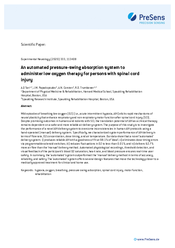 (PDF) Automated System for Low O2 Therapy in Spinal Cord Injury